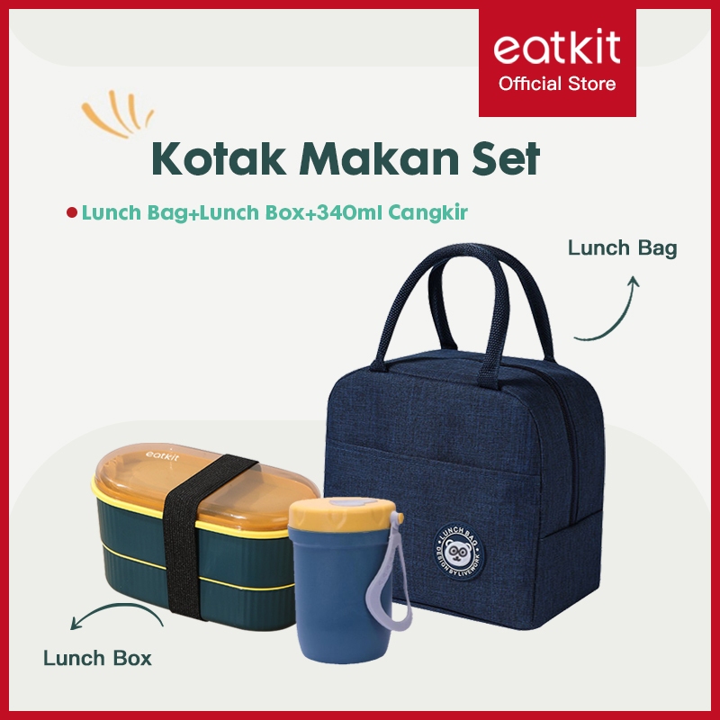 Jual Eatkit 3in1 Lunch Box Set Kotak Makan Siang Aman untuk microwave Kotak Bekal+ Tas Thermal ...