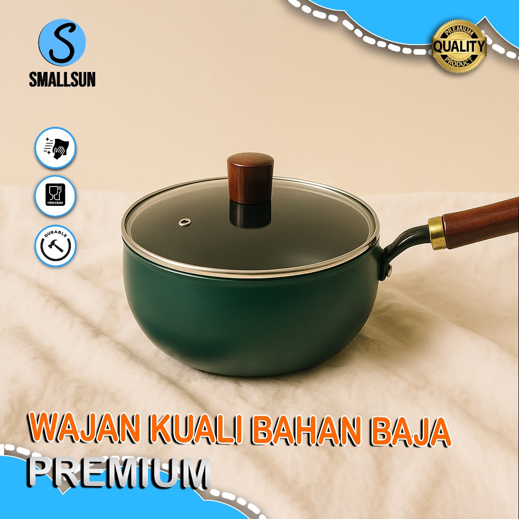 Jual (SS) Wajan Kuali Baja Hitam Dengan Penutup Kaca Anti Lengket 24cm ...