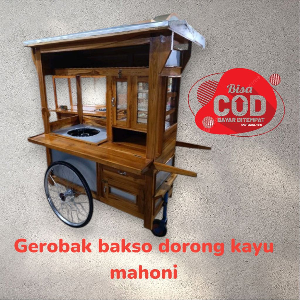 Jual gerobak roda tiga bakso kayu mahoni | Shopee Indonesia
