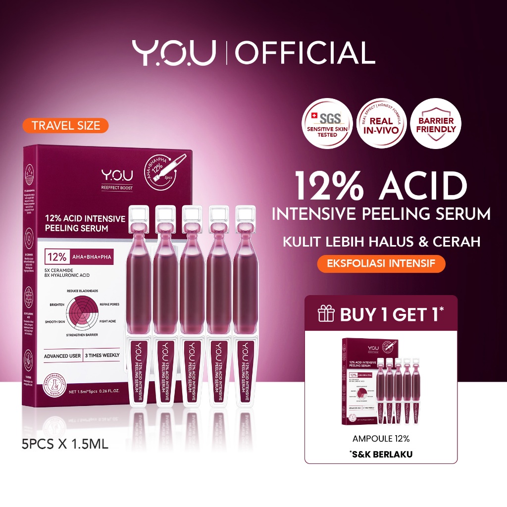Jual YOU 12% ACID INTENSIVE PEELING SERUM 1.5ML*5 [TRAVEL SIZE] | AHA ...