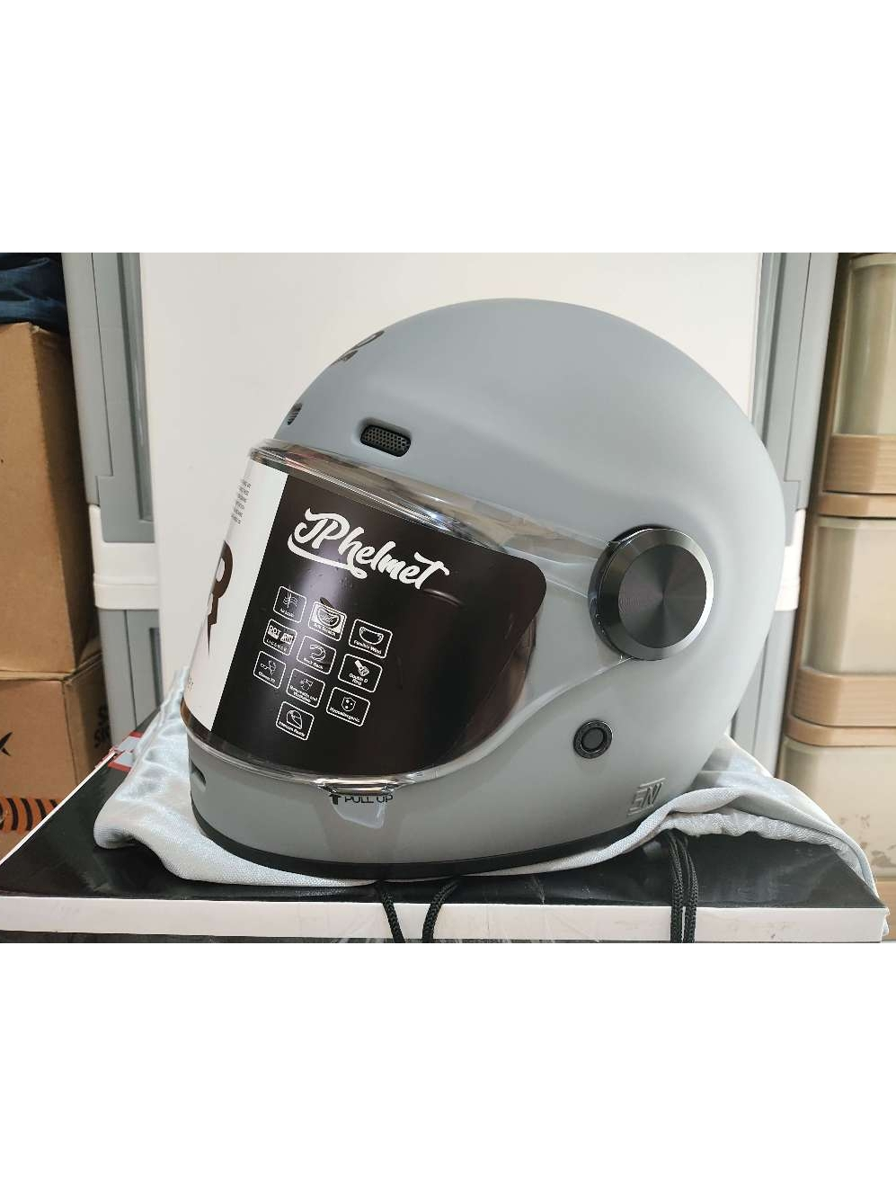 Jual Helm Retro Full Face JP ROKR GREY DOFF | Shopee Indonesia