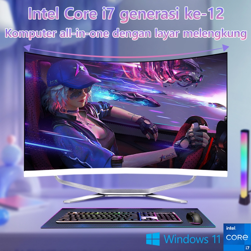 Jual ASVS Komputer All-in-One baru dengan layar lengkung gaming 24/27 inci, Intel Core i5 ...