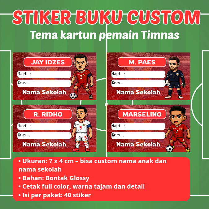Jual Stiker Nama Mata Pelajaran Custom Tema Pemain Timnas Indonesia ...