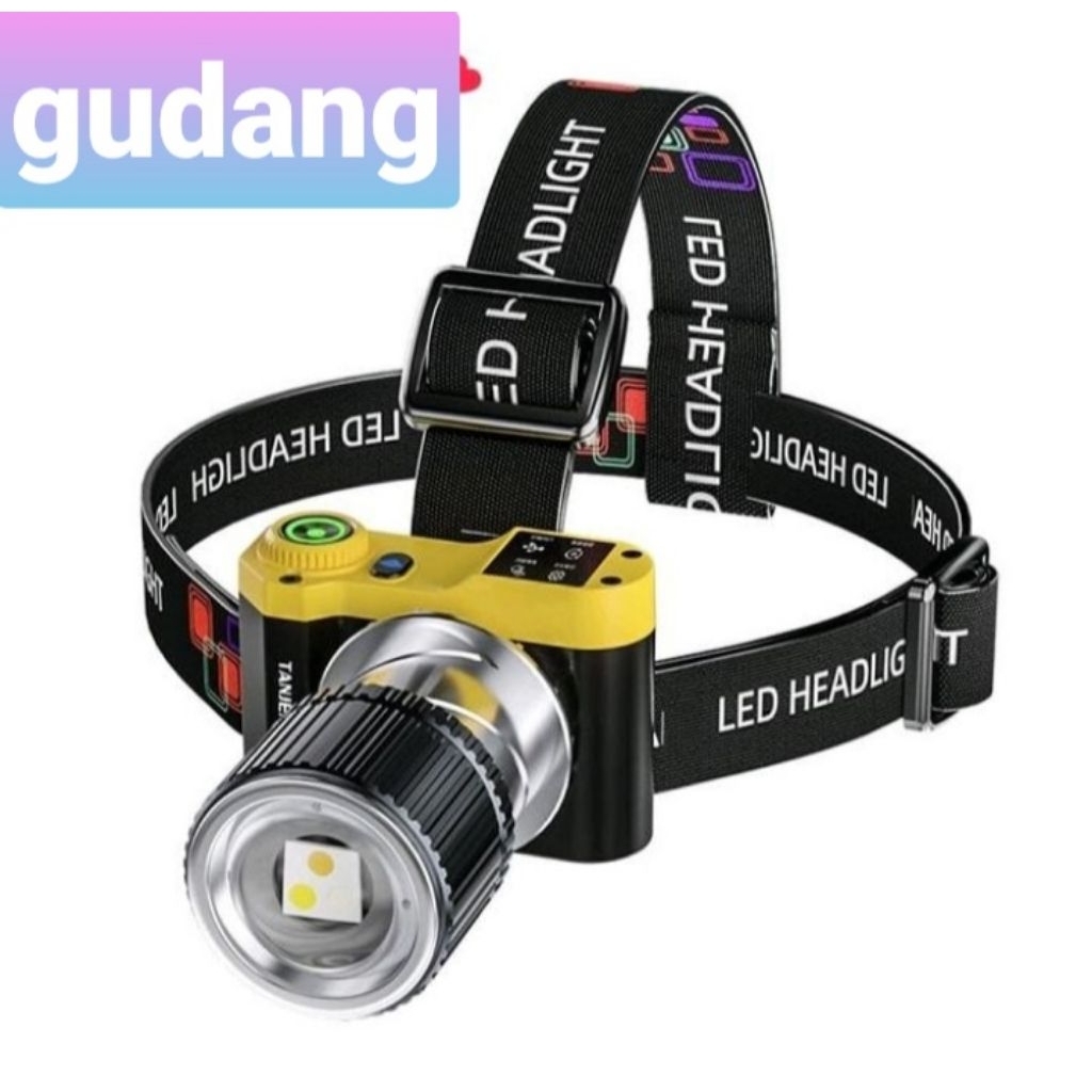 Jual Senter Kepala 3 Warna Cahaya Lampu Putih Kuning Biru+Sensor gerak ...