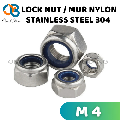 Jual Mur Nylon M4 / Lock Nut M4 / Mur Nilon M4 Stainless Steel 304 Kunci 7 pitch drat 0.7mm ...