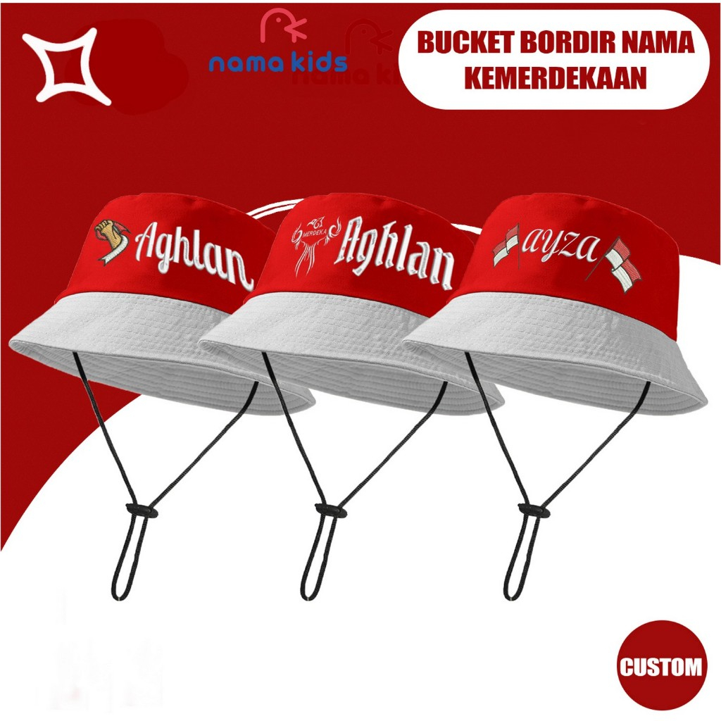Jual Topi Bucket Costum Nama Anak Bucket Bordir Costum Nama Kemerdekaan ...