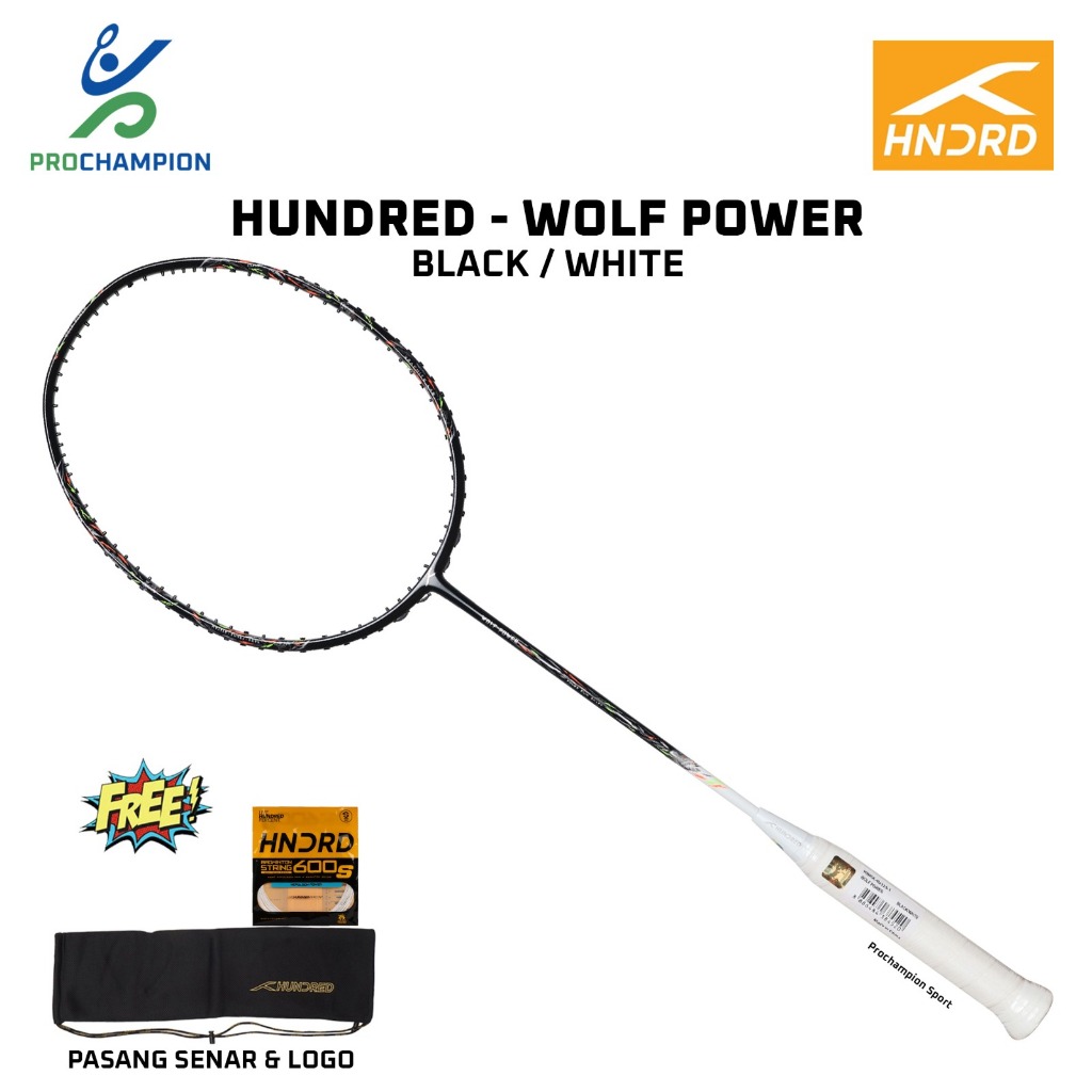 Jual Raket Badminton Hundred Wolf Power Black White | Shopee Indonesia