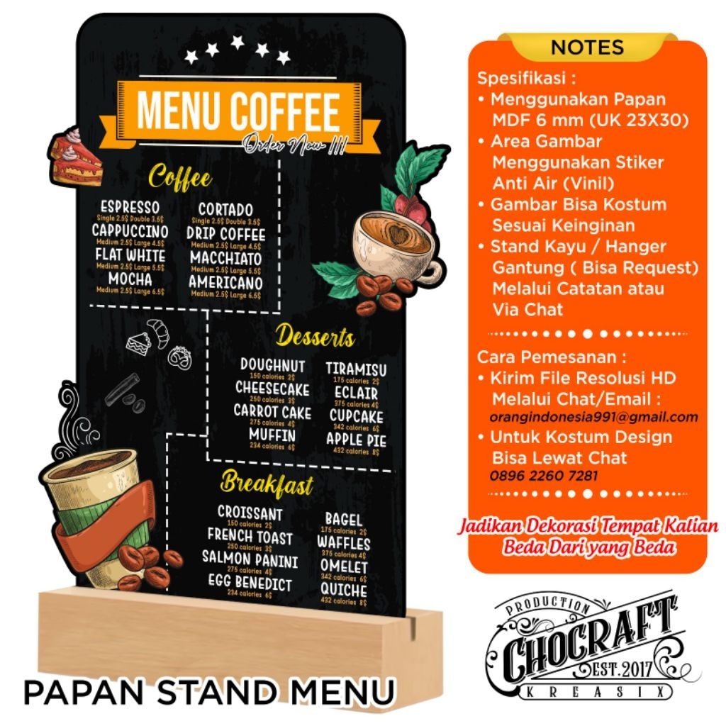 Jual papan menu kayu sign buku list menu kopi minuman makanan daftar ...