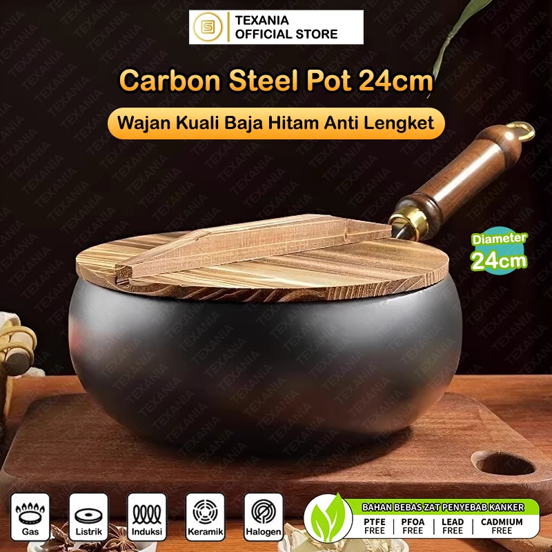 Jual TEXANIA Panci Wok Wajan Penggorengan Satuan 24cm Carbon Steel Pot ...