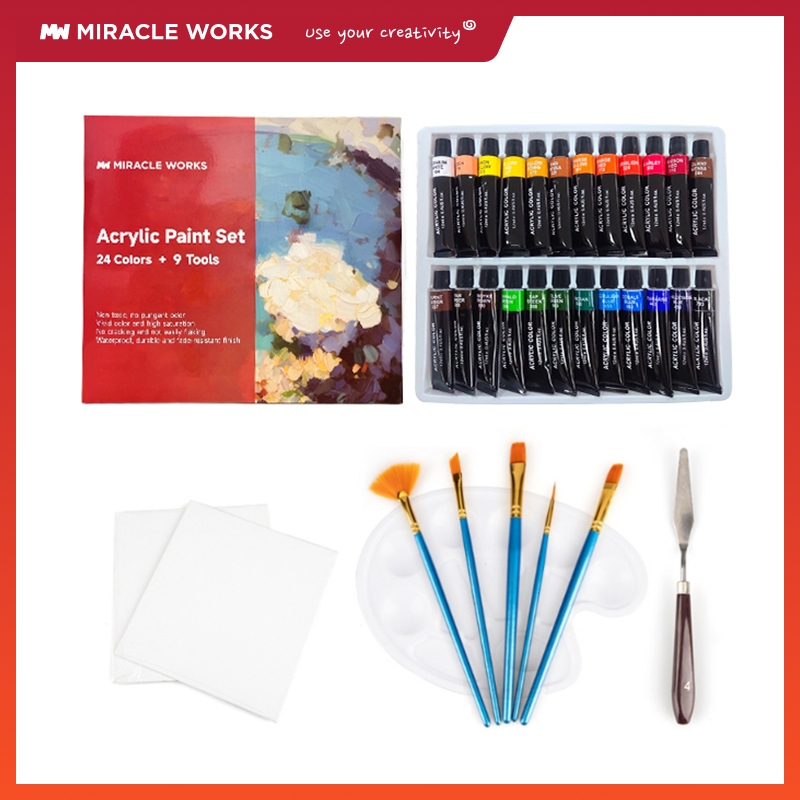 Jual MW Acrylic Paint Set Cat Akrilik Set 12/24 Warna 12ml Lukis Kanvas ...