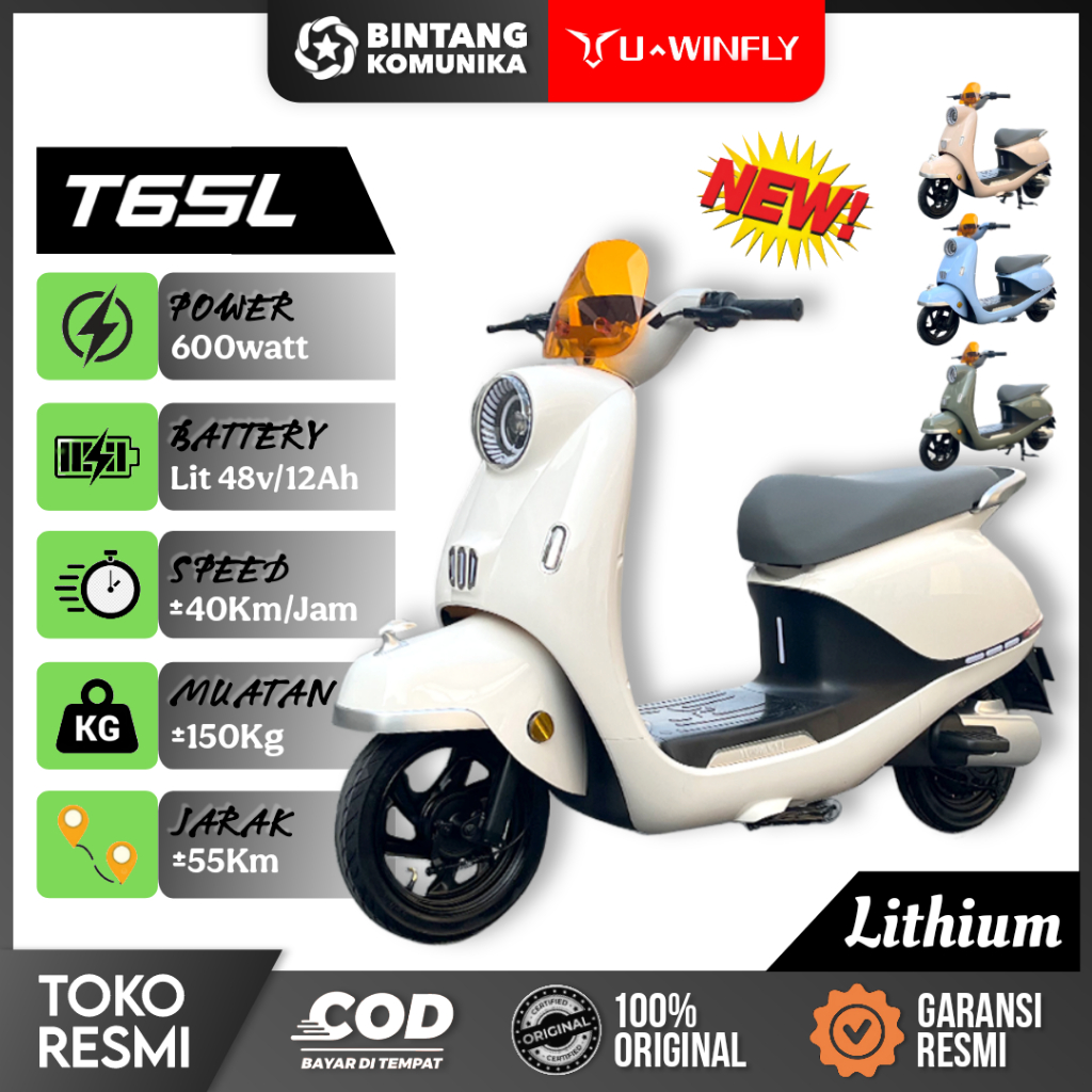 Jual Sepeda LIstrik Uwinfly T65 Lithium 600 Watt TERBARU 2025 | Shopee ...