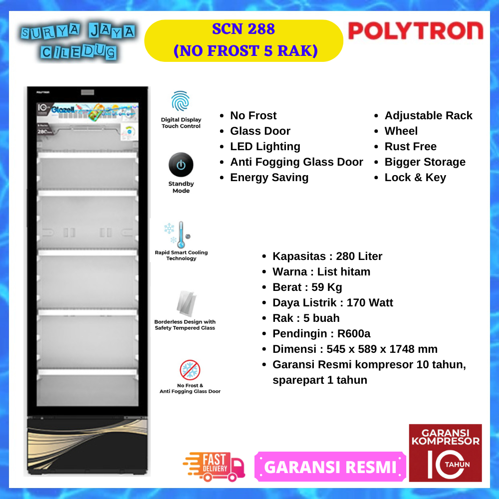 Jual SHOWCASE POLYTRON SCN288 , SCN 288 DISPLAY COOLER 5 RAK NO FROST ...