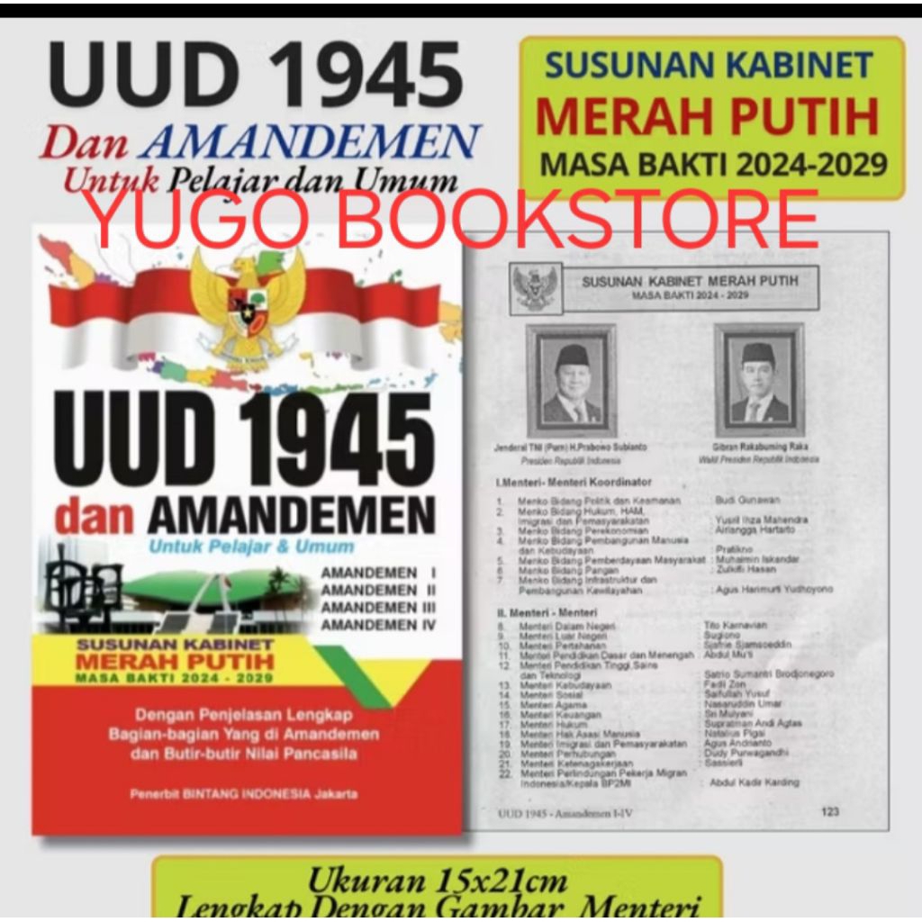 Jual BUKU UUD 1945 DAN AMANDEMEN BESAR KABINET MERAH PUTIH 2024 - 2029 KERTAS KORAN | Shopee ...