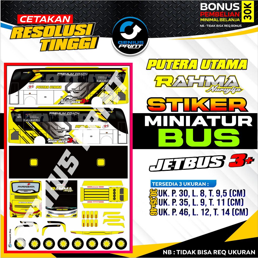Jual STIKER MINIATUR BUS [ JETBUS 3+ ] Livery James Co | Blue Star ...