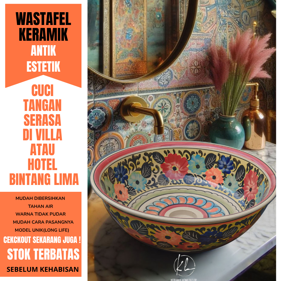 Jual Wastafel Keramik Lukis Motif Bunga Handmade Klasik Unik Untuk Meja ...