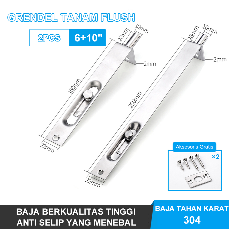 Jual Grendel Pintu Set 6"+8" - Slot Flush Bolt Kunci Tersembunyi | Baut ...