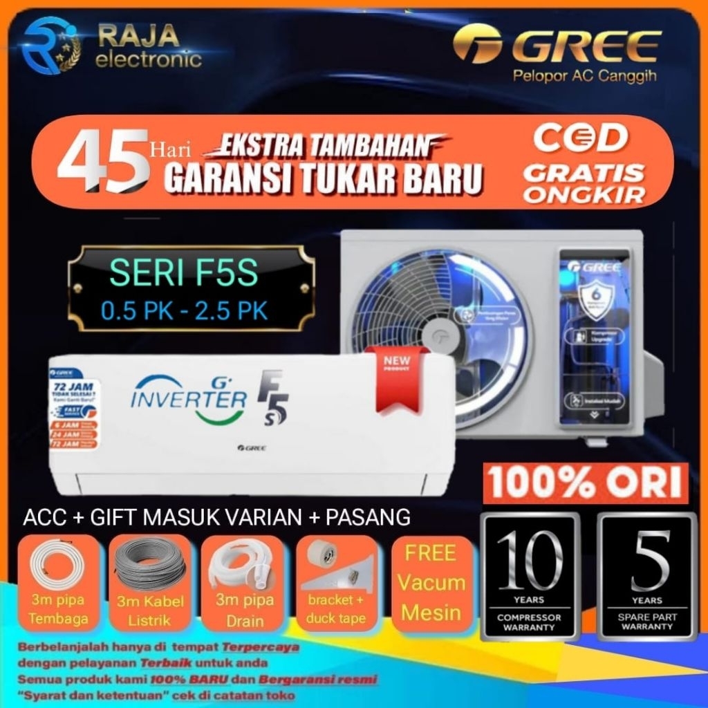 Jual AC GREE 1/2 PK GWC-05F5S INVERTER + INSTALASI PEMASANGAN & TUKAR TAMBAH | Shopee Indonesia