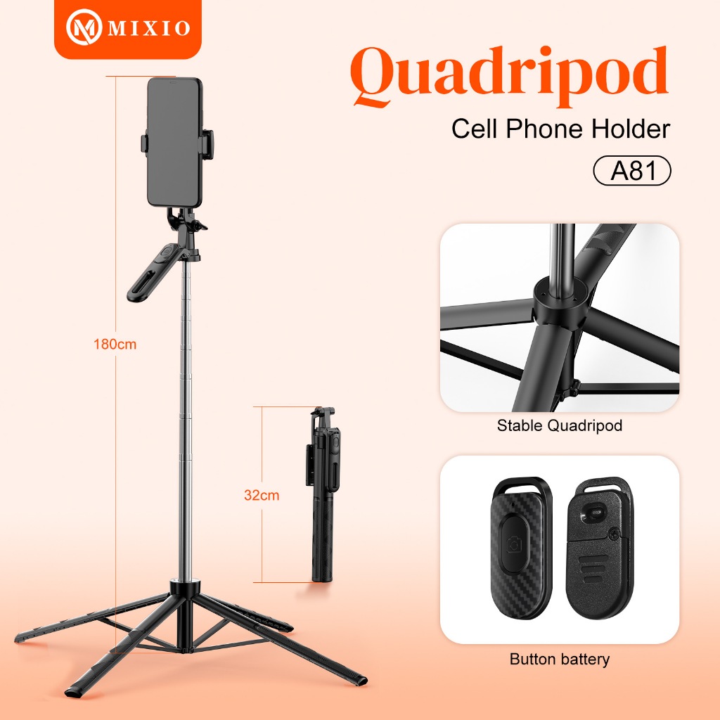 Jual MIXIO A81 Quadpod 180CM Tripod Tongsis Bluetooth Premium Selfie ...