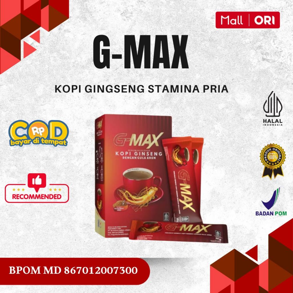 Jual KOPI G-MAX Minuman Kopi kuat tahan lama Gingseng 1 Box isi 10 sachet Original aman sudah ...