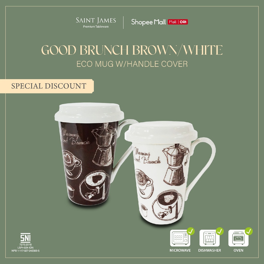 Jual Eco Mug With Handle Zen Good Brunch - White/ Brown | Shopee Indonesia