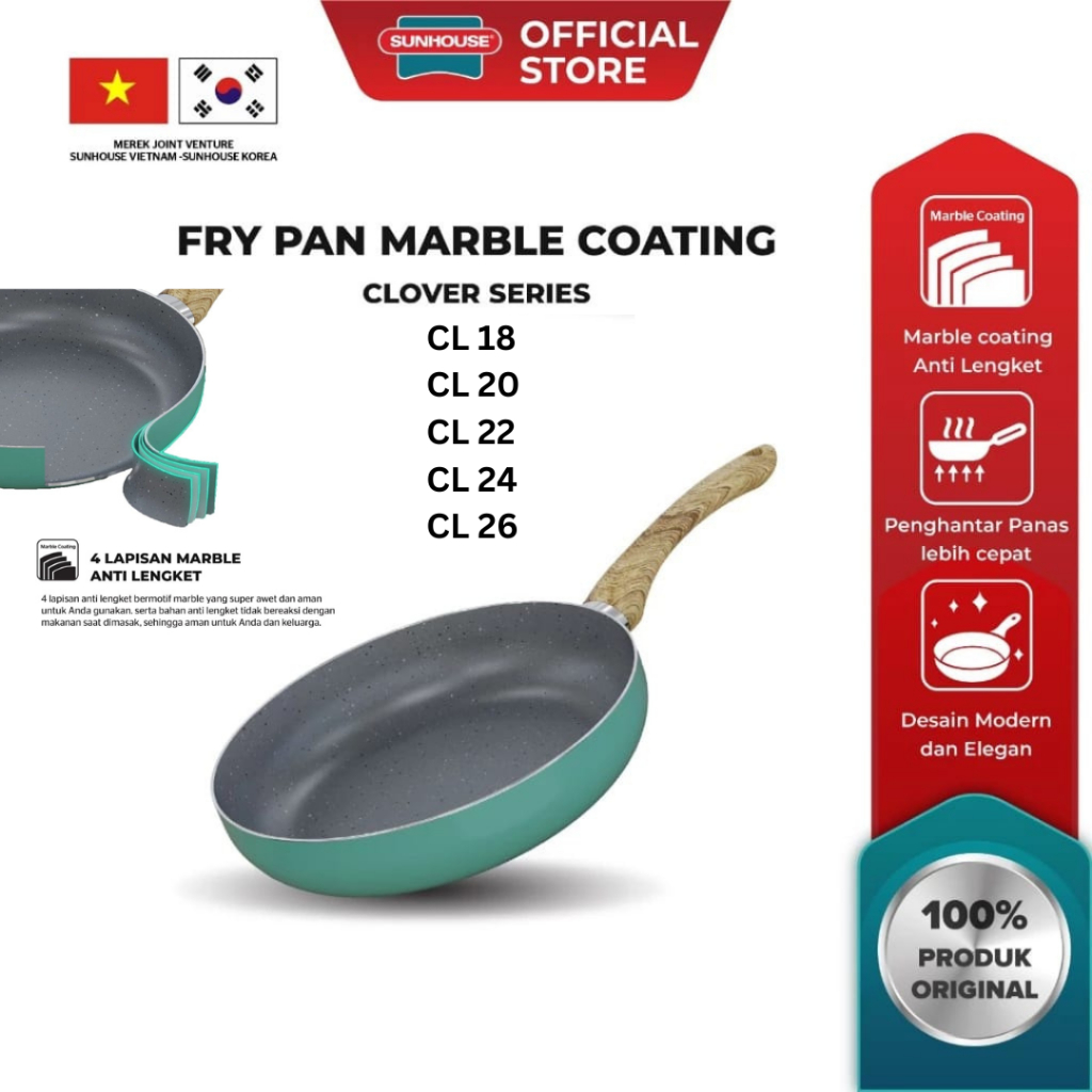 Jual SUNHOUSE CLOVER MARBLE FRYPAN | Shopee Indonesia