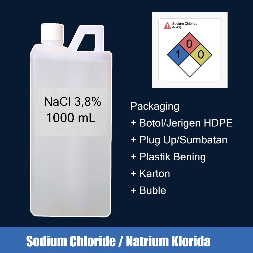 Jual Larutan NaCl 3,8% / Larutan Natrium Klorida 3,8% / Sodium Chloride / Larutan Garam 1000 ml ...
