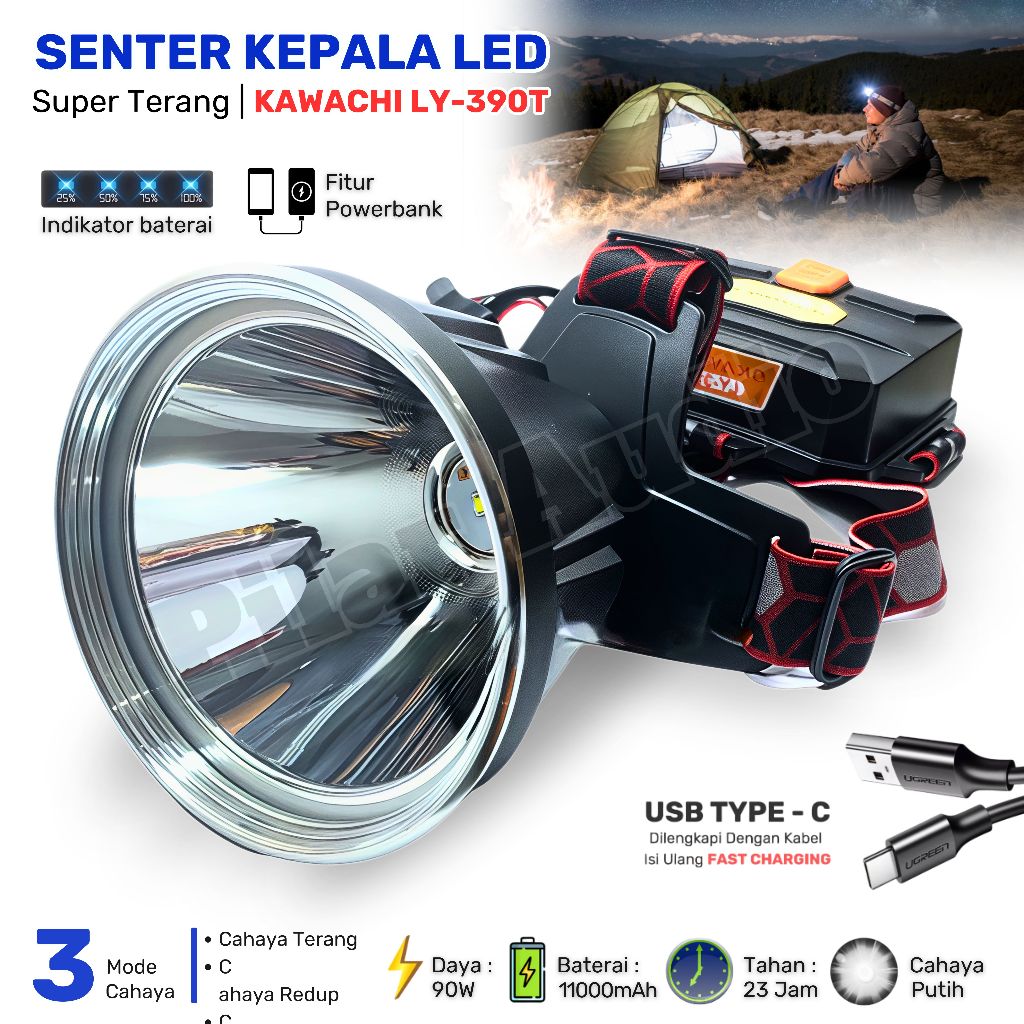 Jual Senter Kepala Jumbo 90W Kawachi LY-390T | Headlamp Outdoor Camping ...
