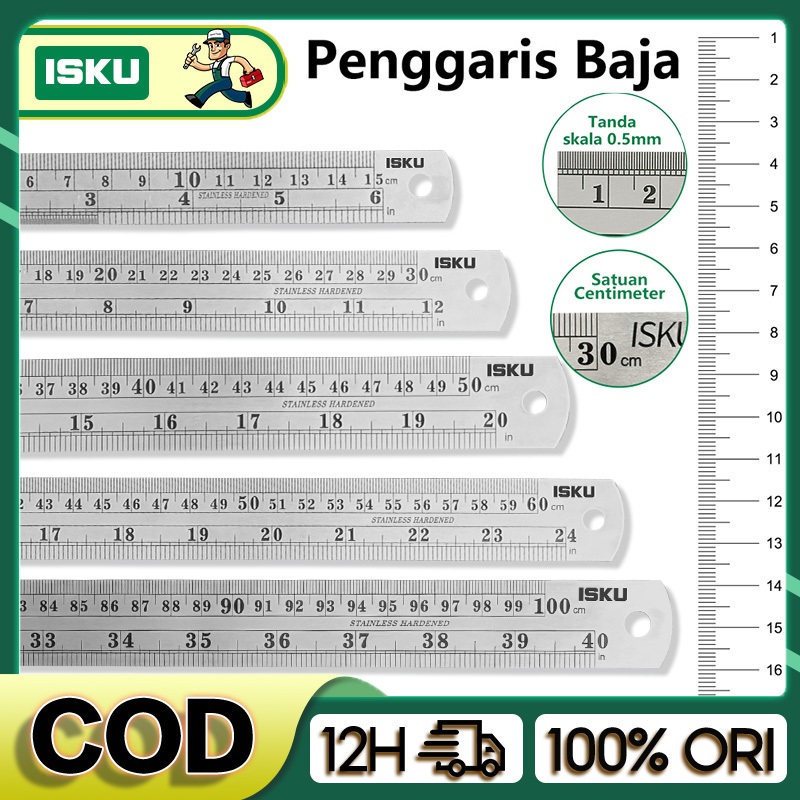 Jual ISKU Penggaris Besi 15/30/50/60/100cm Stainless Steel Ruler penggaris multifungsi Penggaris ...