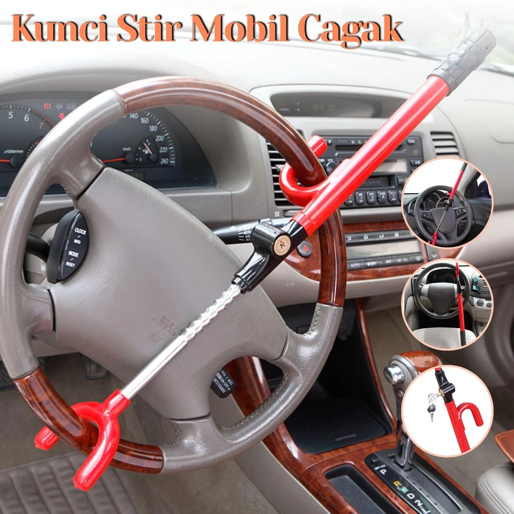 Jual Gembok Kunci Stir Cagak Safety Lock Car Pengaman Ganda Mobil Setir ...