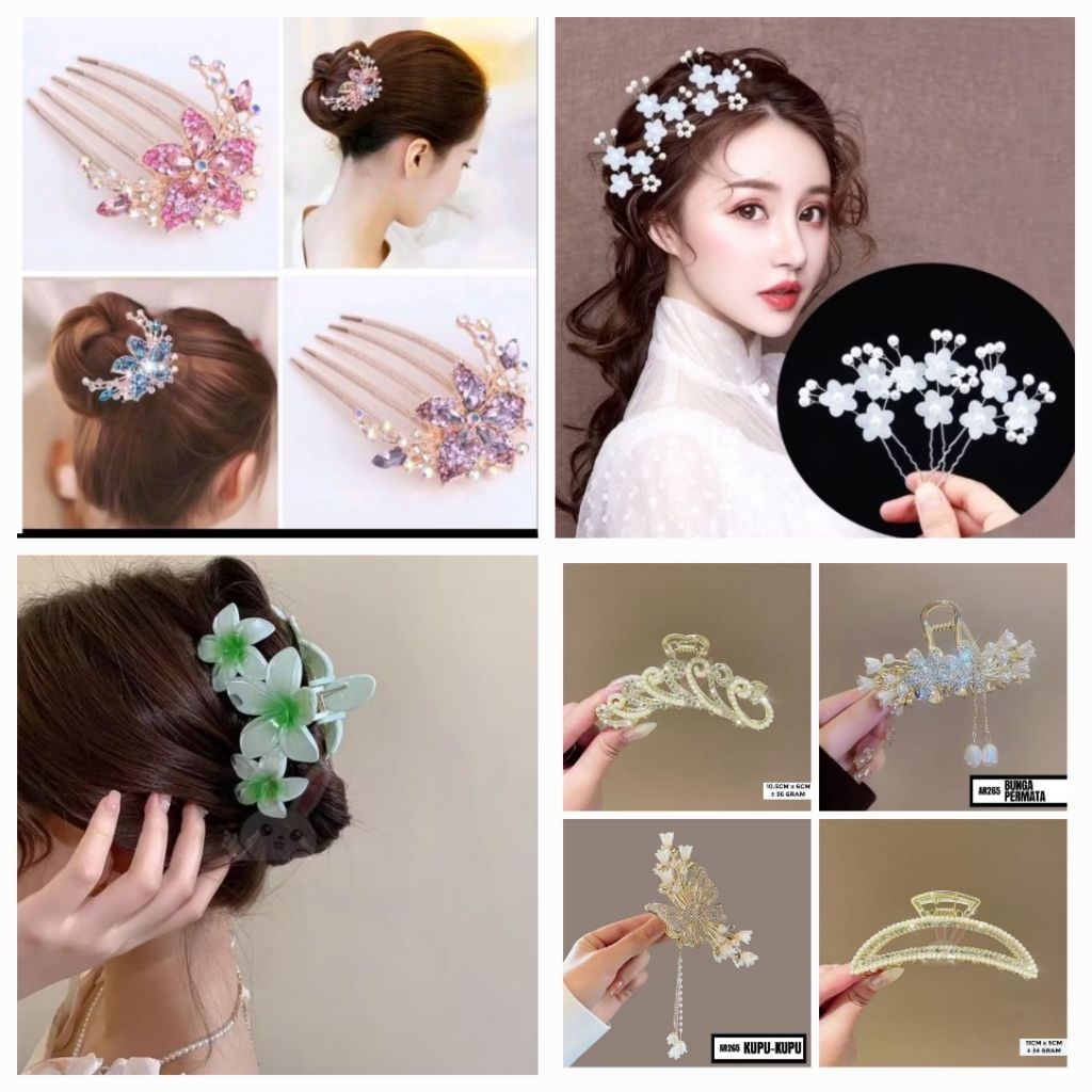 Jual Jepit Rambut Bentuk Pita sirkam bunga,kupu2 Aksen Berlian Imitasi ...