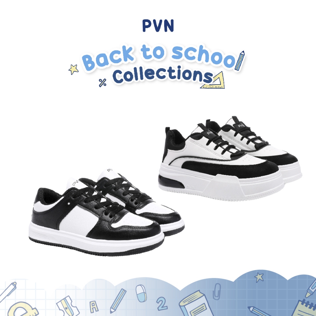 Jual PVN Jeno Back To School Sneakers Sepatu Sekolah Hitam Putih Wanita ...