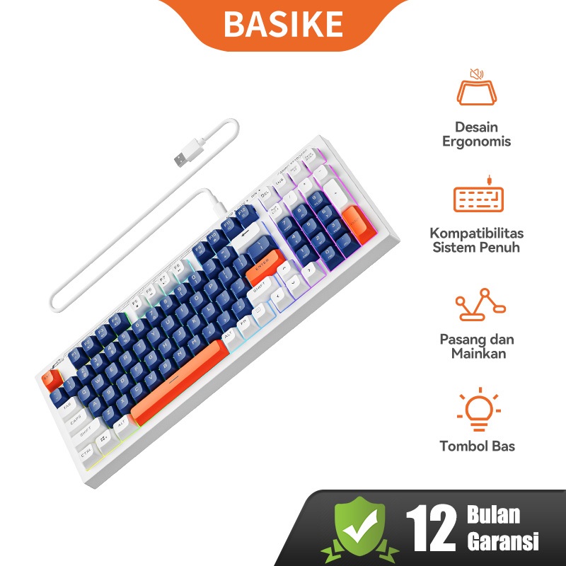 Jual BASIKE Keyboard Wired Type-C 98 key Pencahayaan RGB Tutup tombol ...