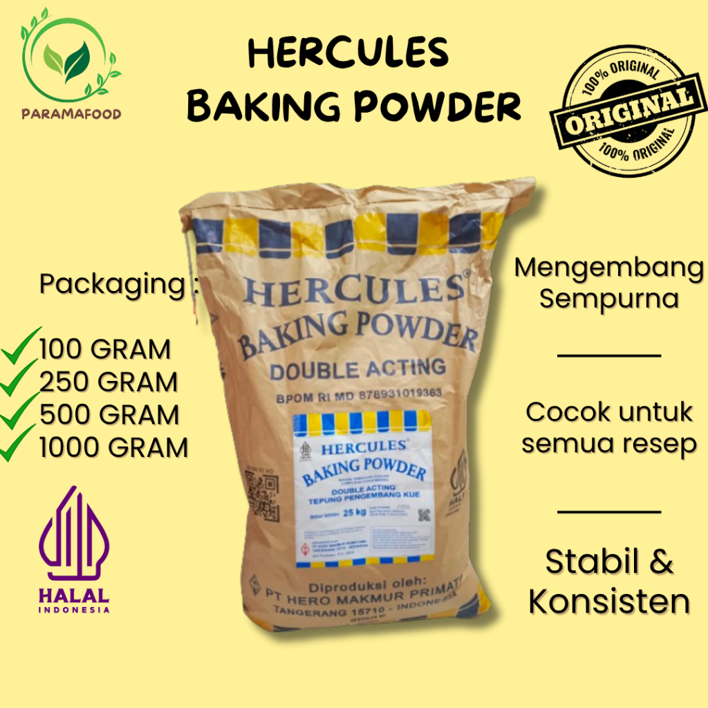 Jual Baking Powder Hercules Double Acting Pengembang Kue 1kg Repack ...