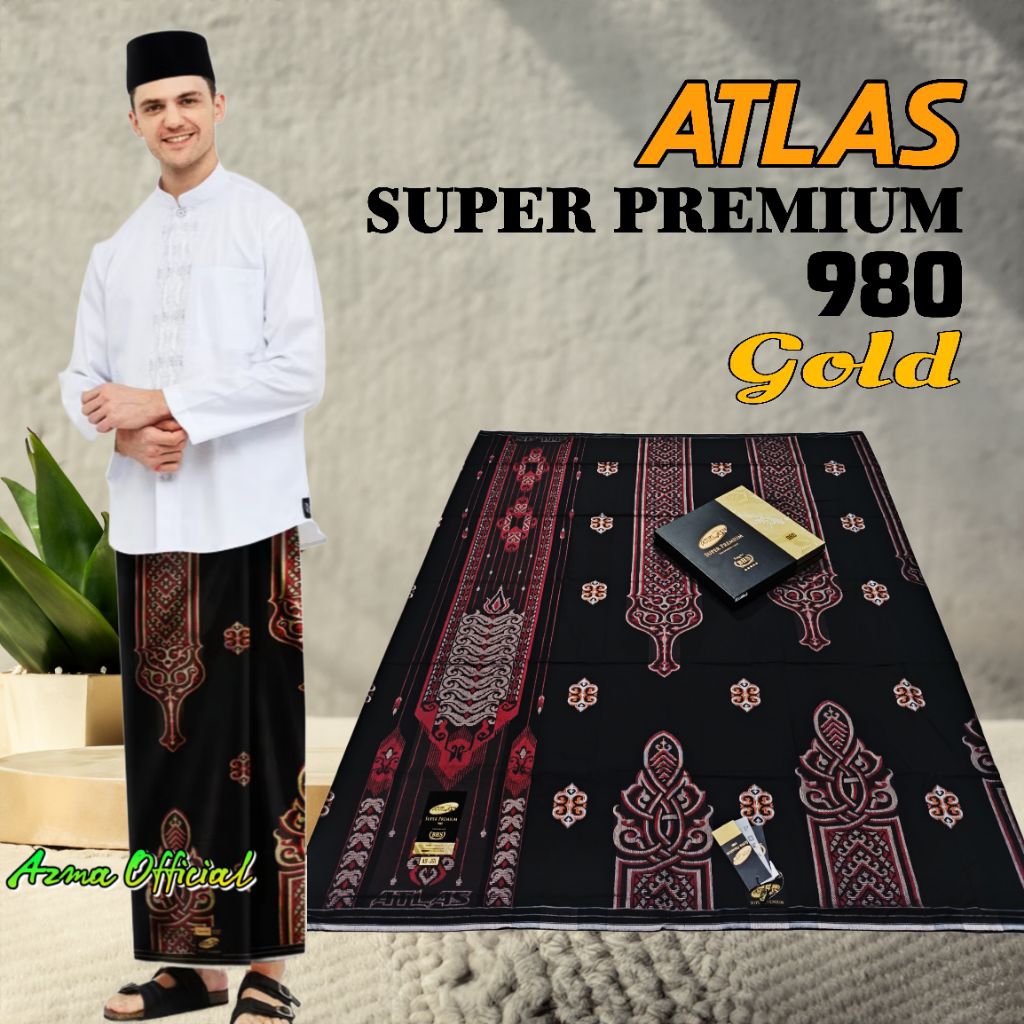Jual Sarung Atlas Super Premium 980 Gold Full Songket Timbul Motif Hitam | Shopee Indonesia