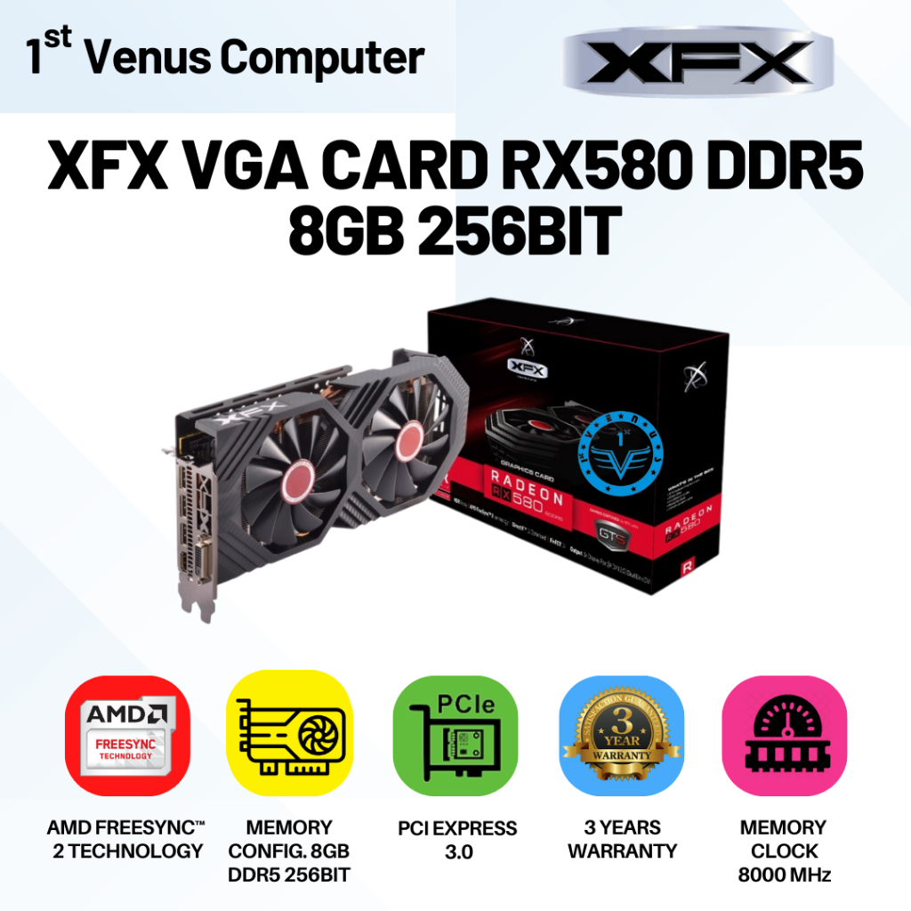 Jual VGA CARD XFX Radeon RX 580 8GB GDDR5 256Bit VGA RX580 / GPU XFX ...