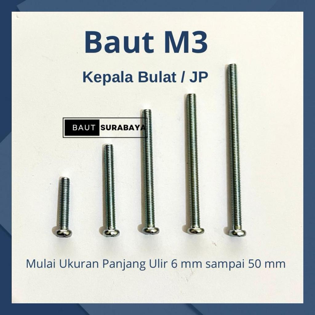 Jual 100 pcs Baut M3 Kepala Bulat JP ukuran panjang 6 mm sampai 50 mm | Shopee Indonesia