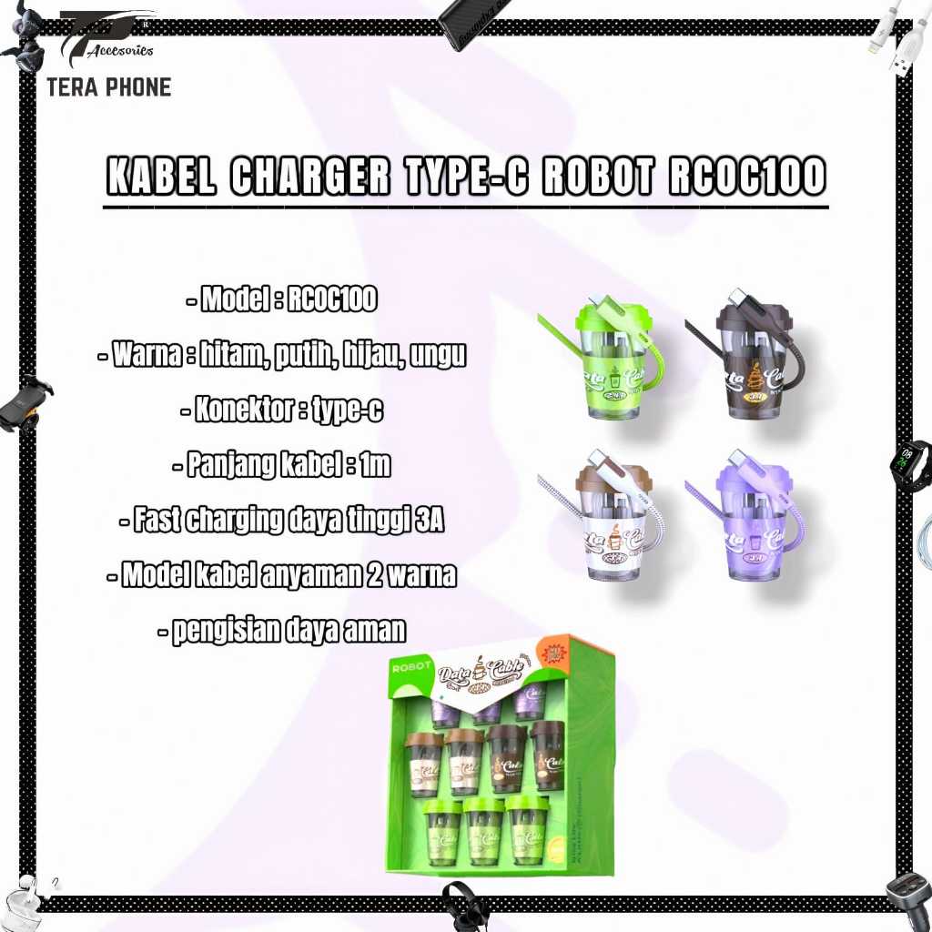 Jual KABEL DATA TYPE-C FAST CHARGING 3A ROBOT RCOC100 | Shopee Indonesia