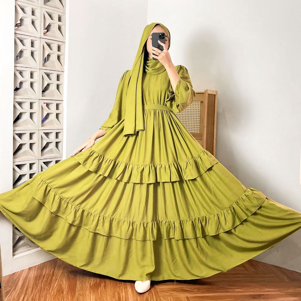 Jual Shafwa Dress X Wuland ( FREE HIJAB ) - Gamis Twill Premium Lebar ...