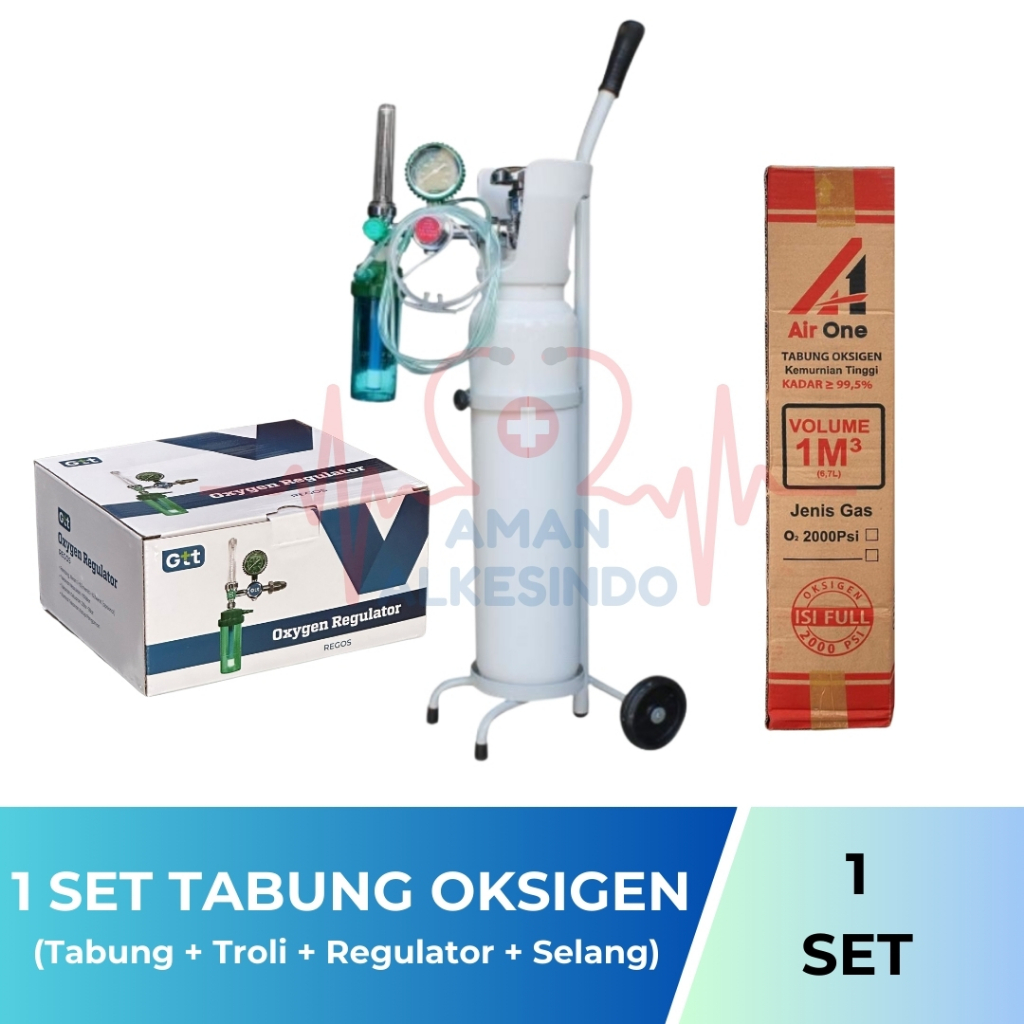 Jual Tabung Oksigen Full Set 3 in 1 Siap Pakai Oxygen Medis (Tabung, Regulator dan Trolley ...
