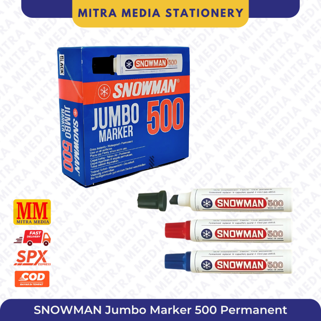Jual Snowman Permanent Marker Spidol Jumbo J-500 (Chisel Tip) | Shopee ...