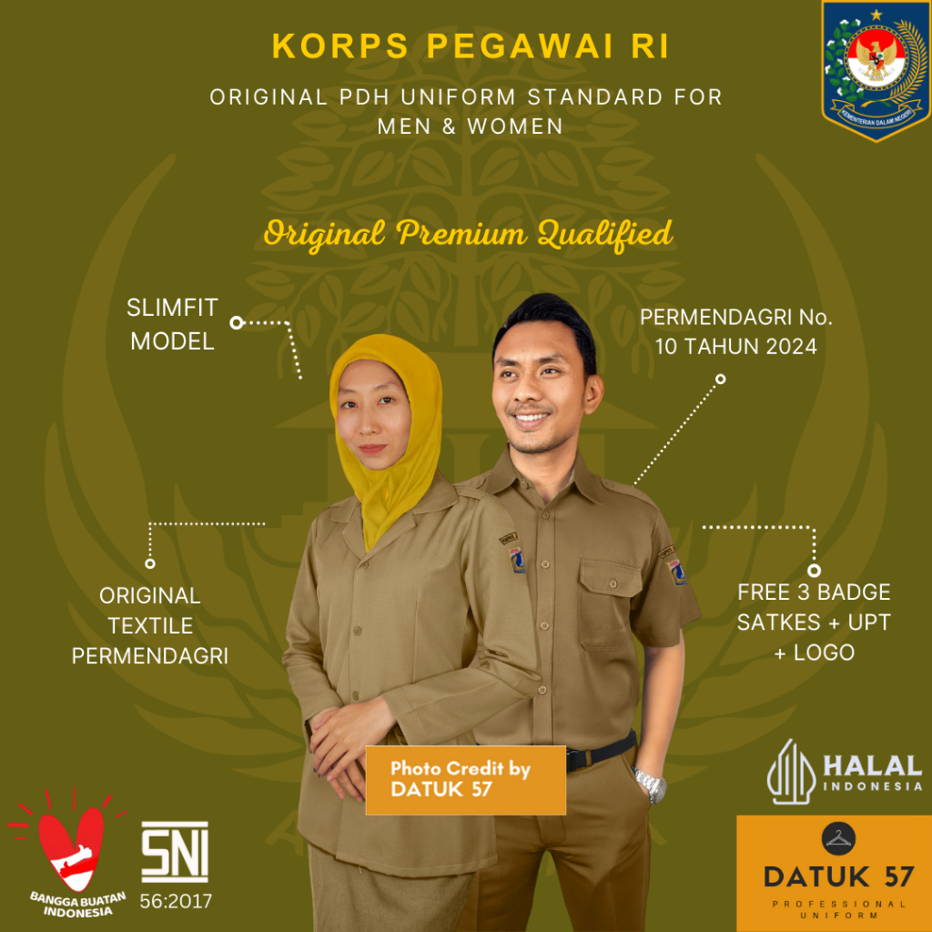 Jual Original Premium by Datuk57 : Seragam Kemeja Atasan PDH Pakaian Dinas Harian Khaki Pemda ...