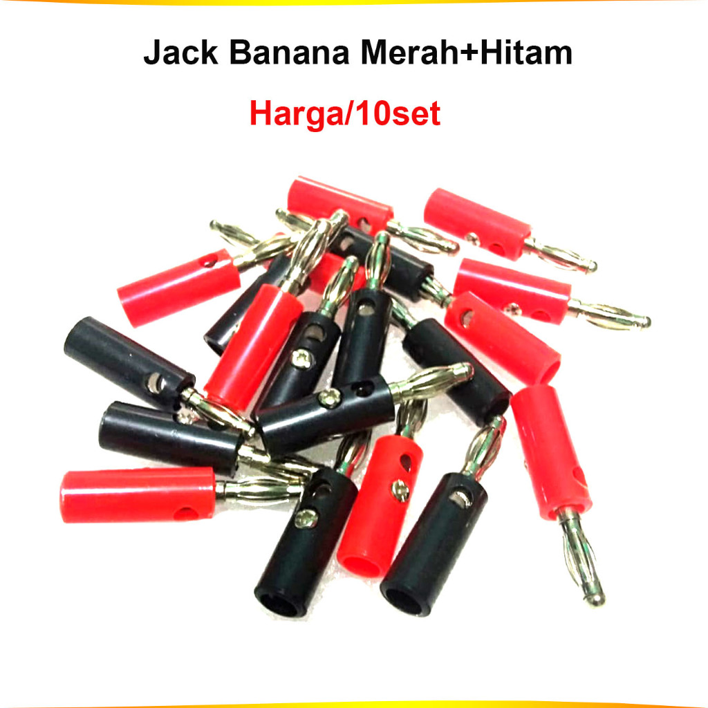 Jual (10set= 20 Buah) Jack Banana Pin Silver Merah + Hitam -Jack Audio ...