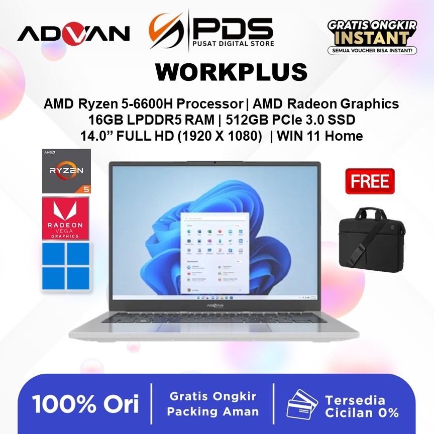 Jual ADVAN Workplus AMD Ryzen 5-6600H Ram 16GB SSD 512GB 14.0" Full HD ...