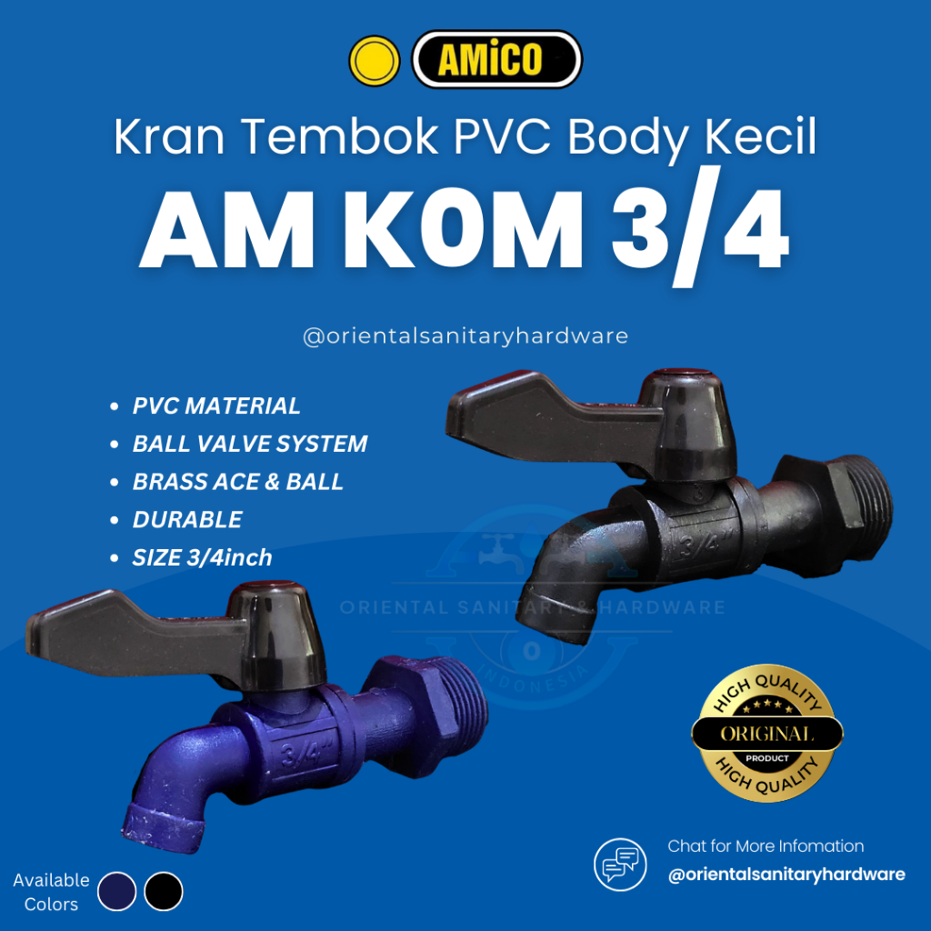 Jual AMICO AMKOM 20 Keran Kran Air Tembok PVC Body Kecil 3/4inch Ball ...