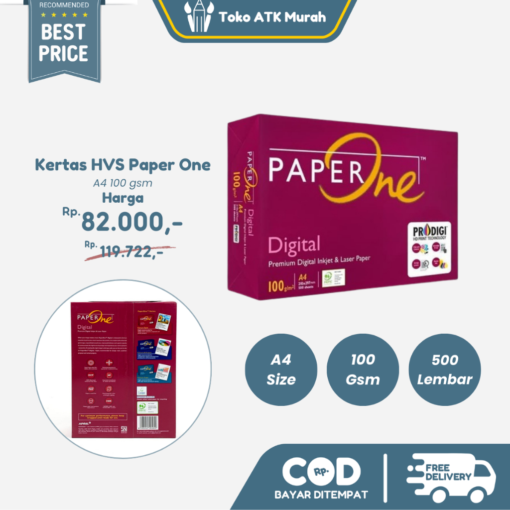 Jual Kertas HVS A4 100 Gsm Paper One ( 1 Rim Isi 500 Lembar ) - Kertas ...