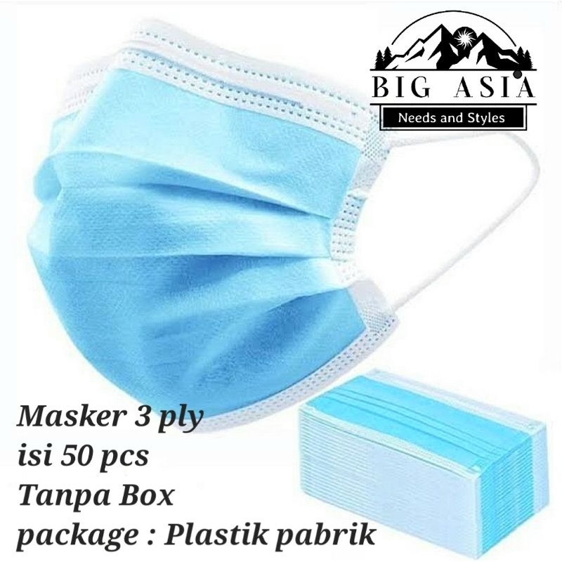 Jual Masker 3ply 50pcs dengan plastik tanpa box no kotak 50 lembar aman ...
