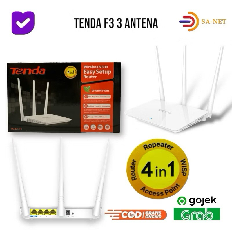Jual TENDA F3 WIRELESS N300 3 ANTENA EASY SETUP 4 in 1 ROUTER ...