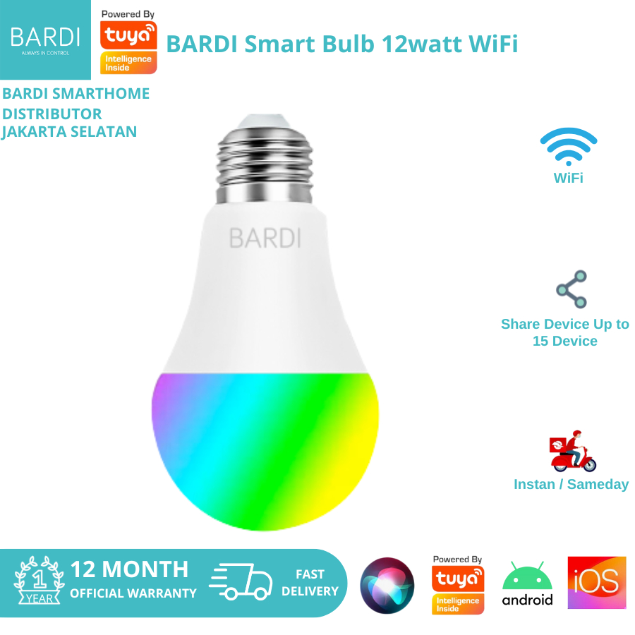 Jual BARDI Smart LIGHT BULB RGB+WW 12W Wifi Wireless IoT - Home ...