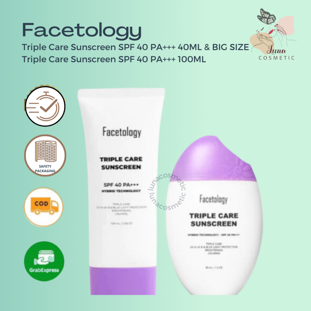 Jual Facetology Triple Care Sunscreen 40ML& 100ML | SPF 40+ PA ...
