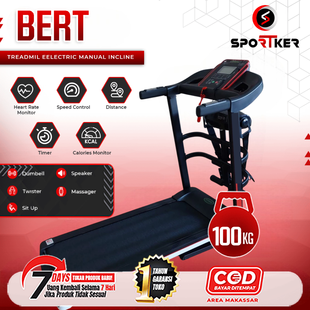 Jual Alat Olahraga Treadmill Elektrik { Bert } Manual Incline Makassar | Shopee Indonesia